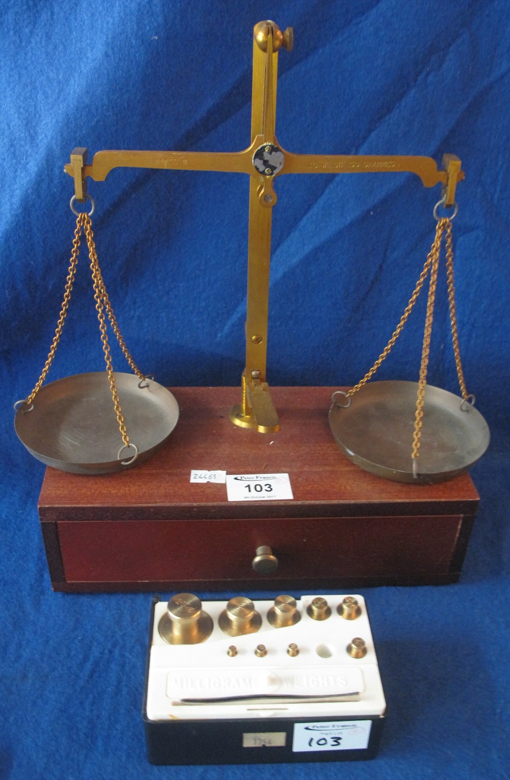 Lot 103 - Set of gilded metal, two pan scales on